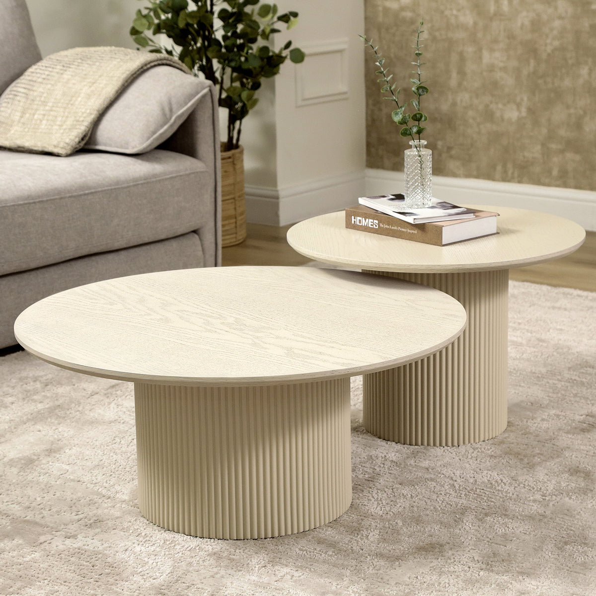 Stylish Two Set Modena Wooden Round Beige Coffee Tables – VANITY LIVING