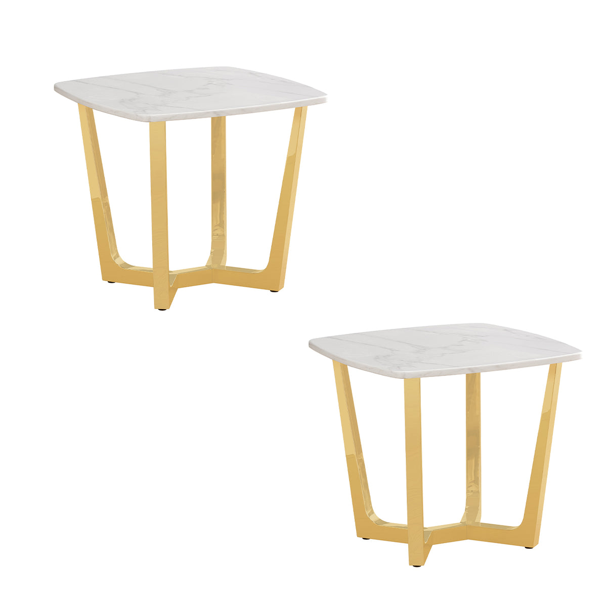 Living Room Set of 2 – Capella White Marble Golden Side Tables – VANITY ...