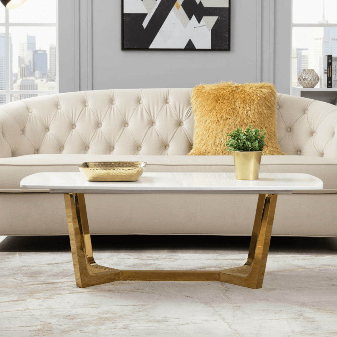 Premium Capella Marble Coffee Table with Gold Stainless Steel Legs ...