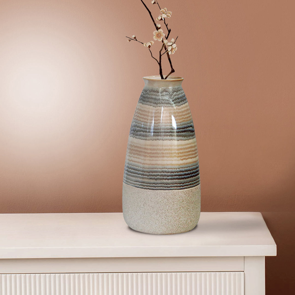 Shop Beige Ceramic Vase with Multicolor Stripes - 36.5cm – VANITY LIVING