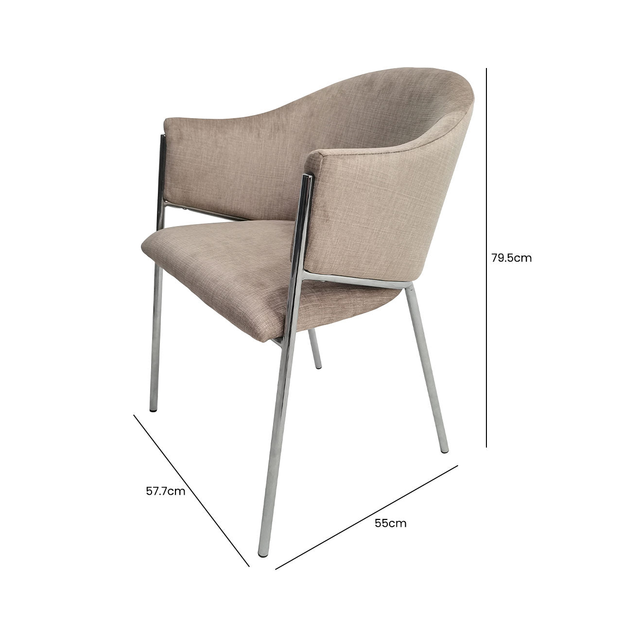 Perla Premium Velvet Taupe Accent Dining Chair with Chrome Legs ...