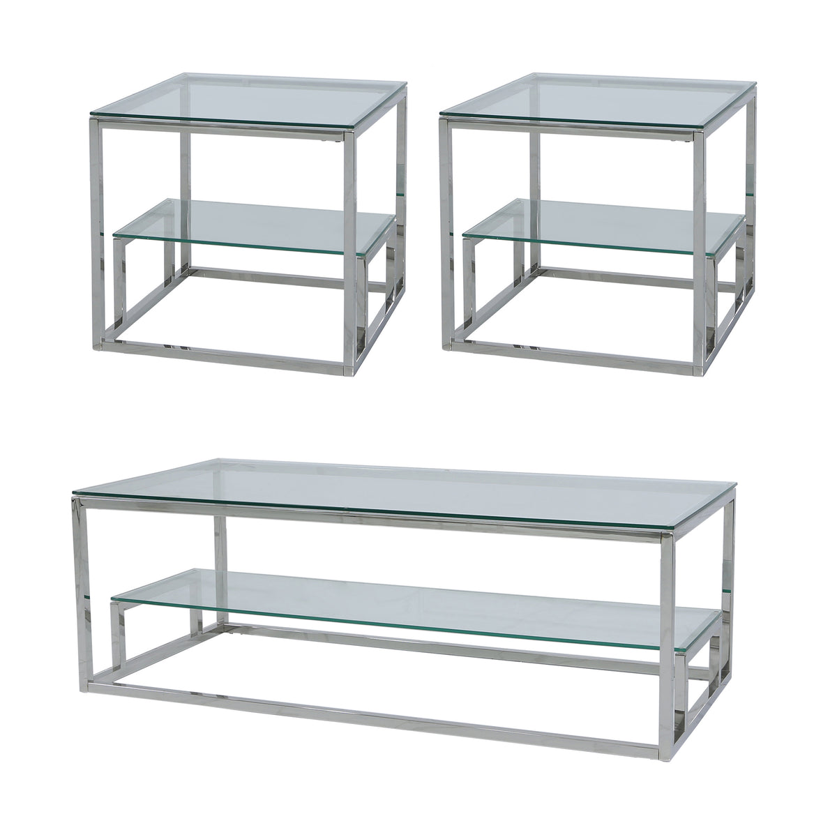 Stylish Living Room Set Of 3 - Lazzaro Large Chrome 2 Side Tables ...