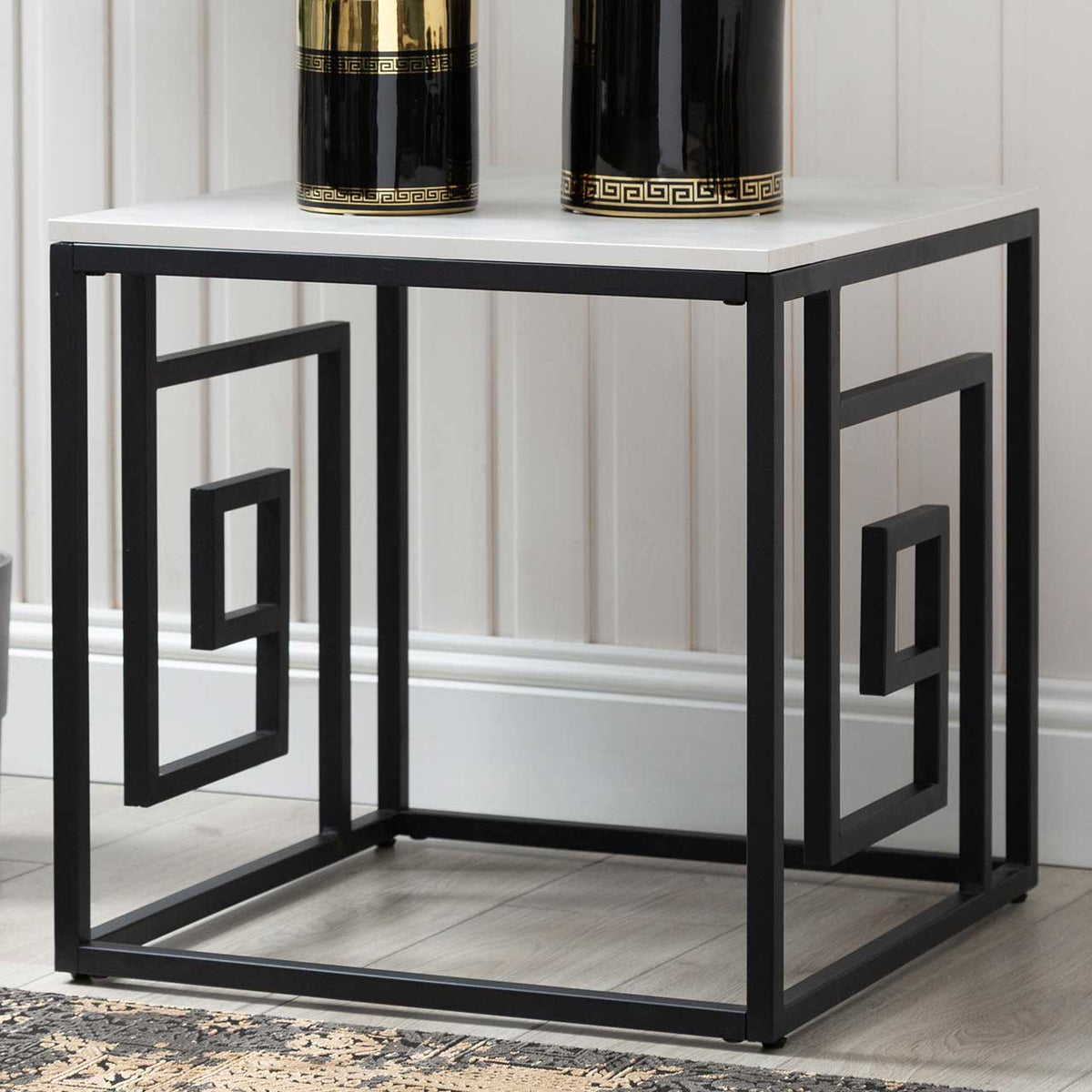 Side Table - Brescia Black Metal Wooden Top Side Lamp Table – VANITY LIVING